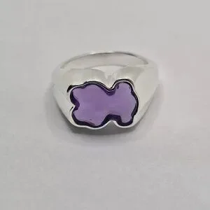 Tous | Jewelry | Tous Silver And Amethyst Bear Signet Ring Bold Motif ...